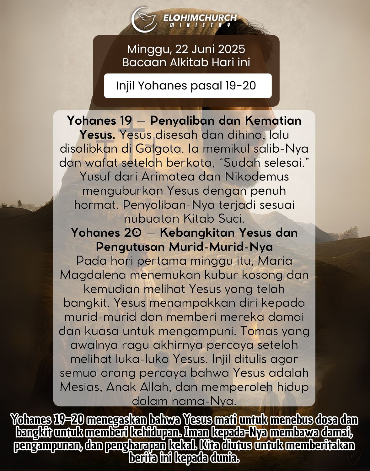 Bacaan Alkitab Injil Yohanes pasal 19-20 - Elohim Ministry