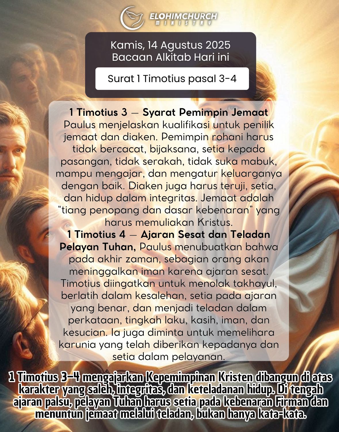 Bacaan Alkitab Surat 1 Timotius 3-4 - Elohim Ministry