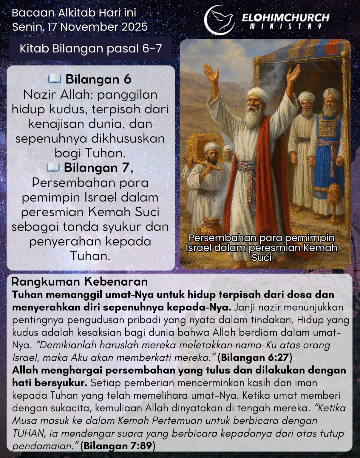 Bacaan Alkitab Senin, 17 November 2025 ~ Kitab Bilangan Pasal 6-7 ...